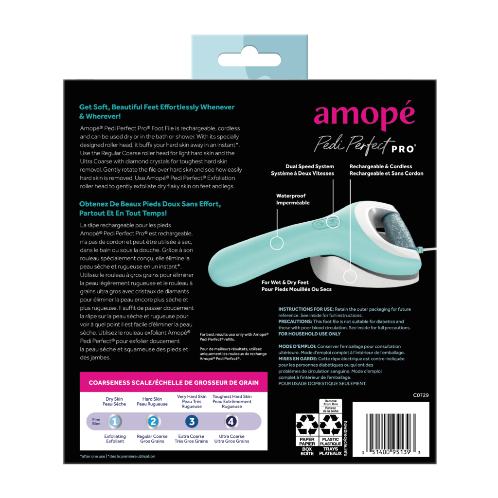 Amopé Pedi Perfect Pro® Waterproof Rechargeable Electronic Foot File ...